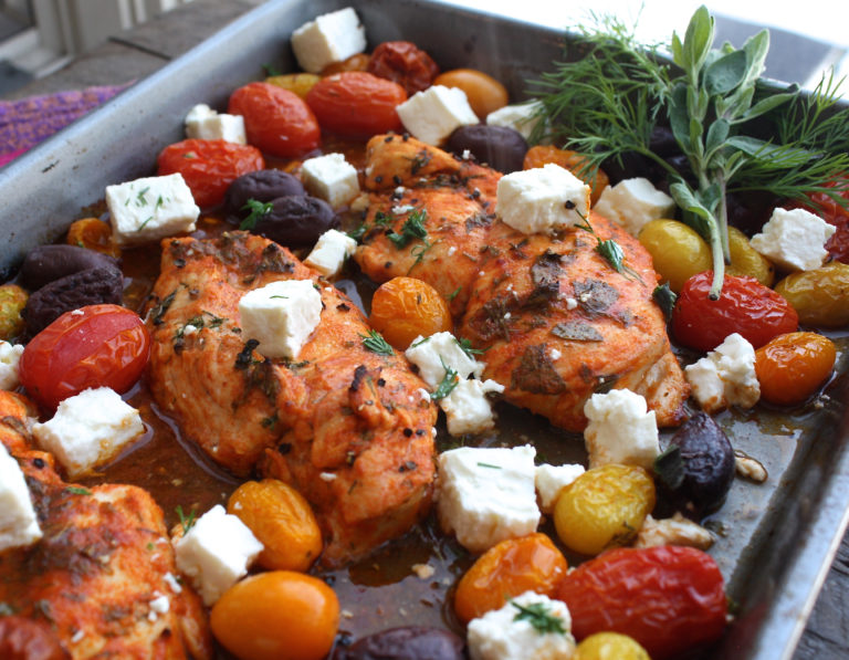 One Pan Greek Chicken with Feta, Olives + Tomatoes | For A Digestive ...