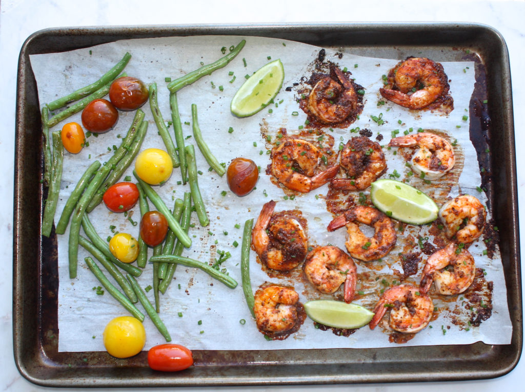 One Pan Roasted Shrimp Adobo with Tomatoes and Green Beans | For A ...